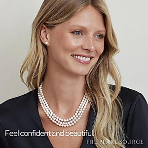 The Pearl Source Sterling Silver 7-8mm AAAA Quality Triple Strand White Freshwater Cultured Pearl Necklace for Women in 16-17-18" Princess Length