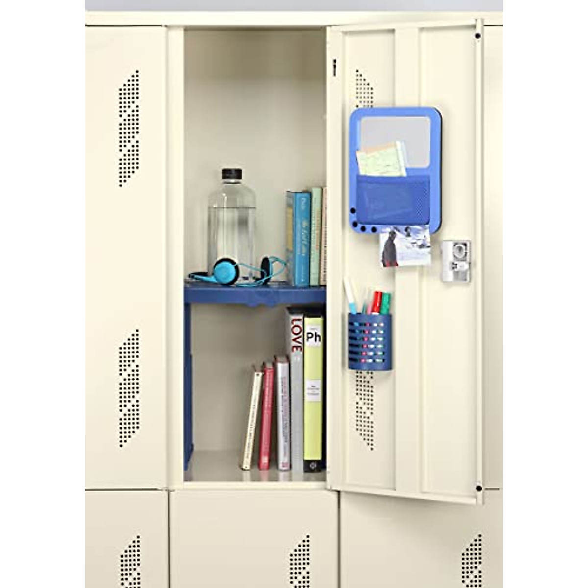 Tools for School Height & Width Adjustable Locker Shelf - Strong ABS Plastic - Width Adjusts from 8"-12.5" & Height Adjusts from 10"-14" - Patented Design - Beware of Cheap IMITATIONS - (Blue)