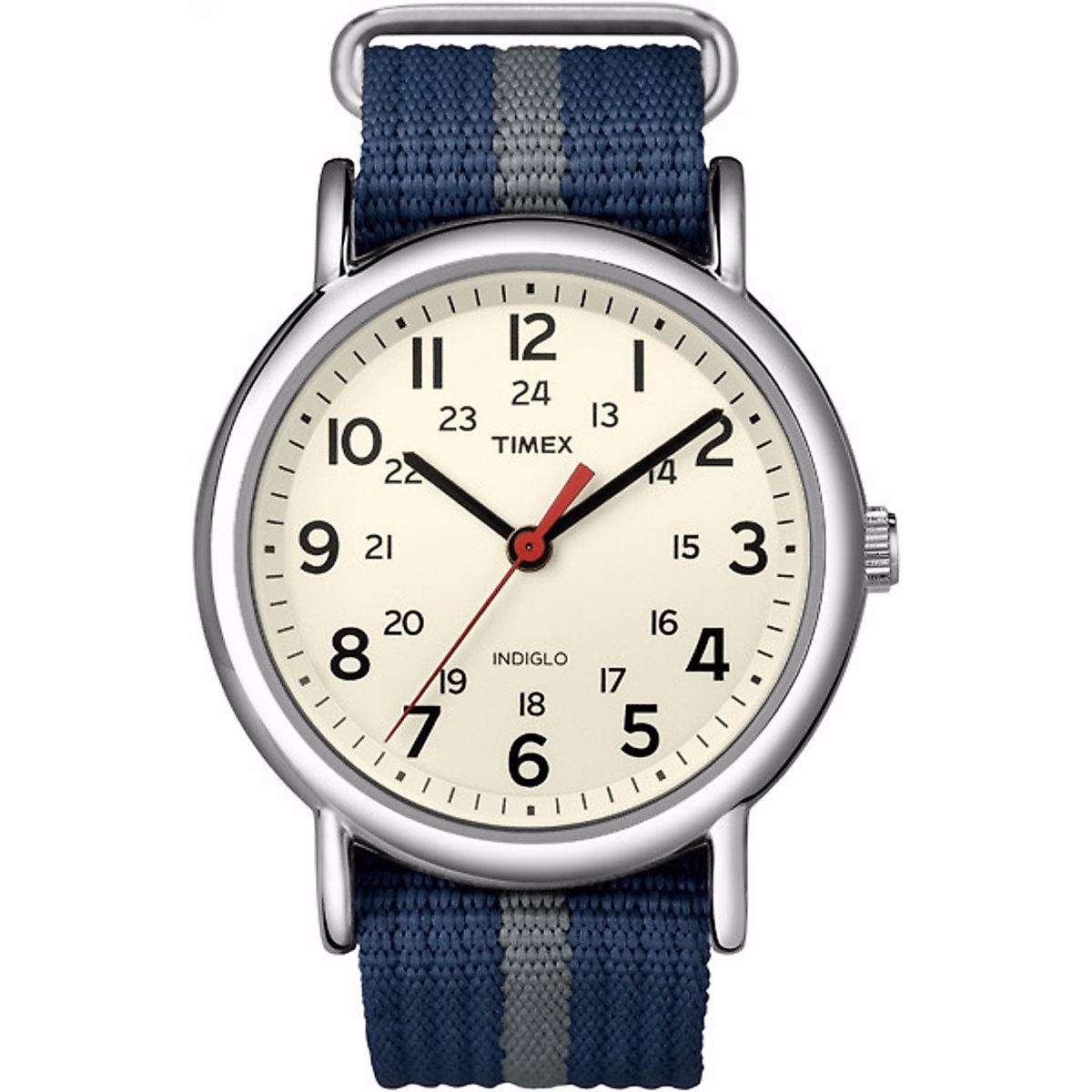 Timex Unisex T2N654 Weekender 38mm Blue/Gray Stripe Nylon Slip-Thru Strap Watch