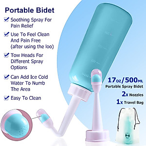 Postpartum Care Bottle, Inverted Nursing Bottle Spray Bottle, Travel Bidet, Woman and Mother and Baby Wash 2 in 1 Handheld Personal Bidet Bottle 500Ml, Resistant to 100ºC, Bonus Bag (Green)