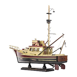 NAUTIMALL Jaws Orca Wooden ship model Shark Fishing Boat Pre-assembled Antique finish sailboat decor (Orca-15inch)
