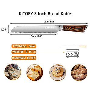 Kitory Bread Knife 8" Serrated Slicing Knife, Ultra Sharp Bread Cutting Knife, Cake Knife Bread Cutter with German High Carbon Stainless Steel Blade&Ergonomic Handle, 2023 Gifts
