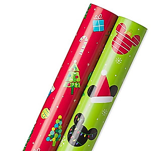 Papyrus Disney Wrapping Paper Bundle for Kids, Mickey Mouse and Christmas Decorations (2 Rolls, 60 sq. ft.)