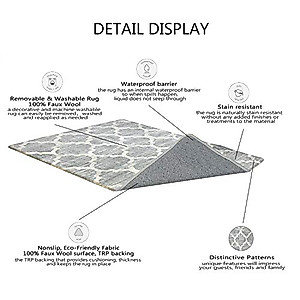 Lahome Moroccan Bedroom Rug - 3’x5’Area Rug Throw Washable Rugs Small Non-Slip Rug Accent Distressed Floor Carpet Rug for Door Mat Entryway Living Room Kitchen Laundry Room Rug Decor (3’ X 5’, Gray)