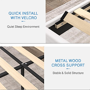 VECELO Queen Size Platform Bed Frame with Height Adjustable Upholstered Headboard, Modern Mattress Foundation,Strong Wood Slat Support, No Box Spring Needed, Easy Assembly