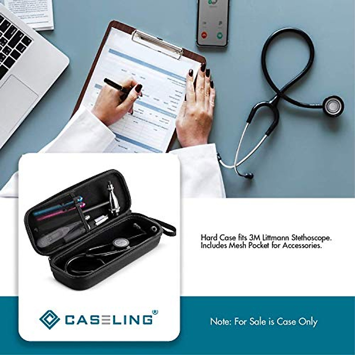 caseling Hard Case fits Stethoscope 3M Classic III/Lightweight II S.E/Cardiology IV Diagnostic. (Case Only) (EVA Black)