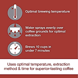 Wolf Gourmet Programmable Coffee Maker System with 10 Cup Thermal Carafe, Built-In Grounds Scale, Removable Reservoir, Red Knob, Stainless Steel (WGCM100S)