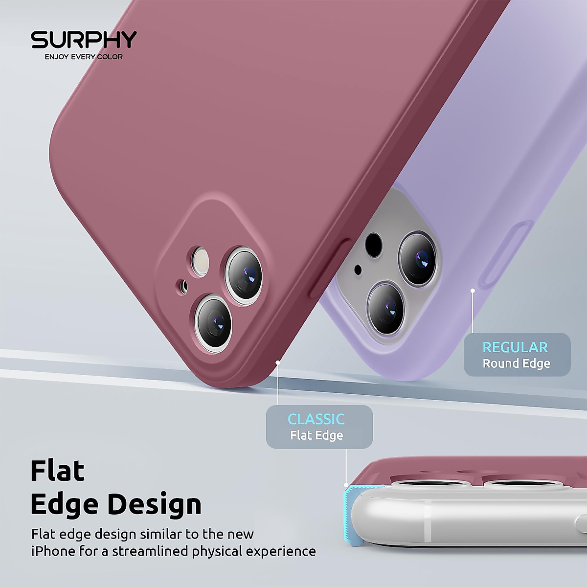 SURPHY Design for iPhone 11 Case with Camera Protection, Straight Edge Slim Design, Liquid Silicone Phone Case for iPhone 11 6.1 inches, Lilac Purple