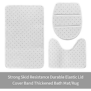 Dwrepo 3 Piece Bathroom Rug Flannel Absorbent Non-Slip Bath Mat Diamond Pattern Print Washable Floor Mat Ultra Soft U-Shaped Contour Mat for Toilet Lid Cover Bathroom Bedroom Tub 31.5 X 20 in
