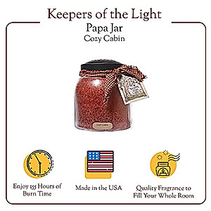 A Cheerful Giver — Cozy Cabin - 34oz Papa Scented Candle Jar with Lid - Keepers of the Light - 155 Hours of Burn Time, Gift for Women, Red