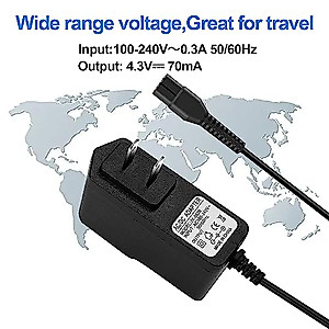4.3V 70mA Electric Shaver Charger for Philips A00390, for Philips Norelco Oneblade QP2520, QP2520 / 90, QP2520 / 70, QP2520 / 72, Grooming Trimmer Razor Power Adapter Power Supply Cord