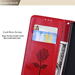 lefeda Case for iPhone 15Pro Max/15 Pro/15 Plus/15, Flip Leather Rose Flower Embossed Wallet Cover, Magnetic Closure Case with Card Slots,Red,15 Pro Max