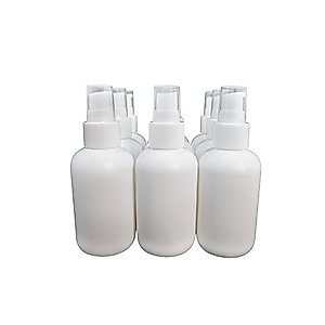 4 Ounce Boston Round Bottles. HDPE Plastic Empty. White Treatment Pump caps (9-Pack)