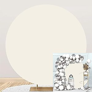 AWERT Polyester Diameter 6ft Beige White Round Backdrop Cover Pure Beige Solid Color Birthday Party Photography Background Newborn Baby Shower Wedding Party Decor Photo Studio Portrait Props