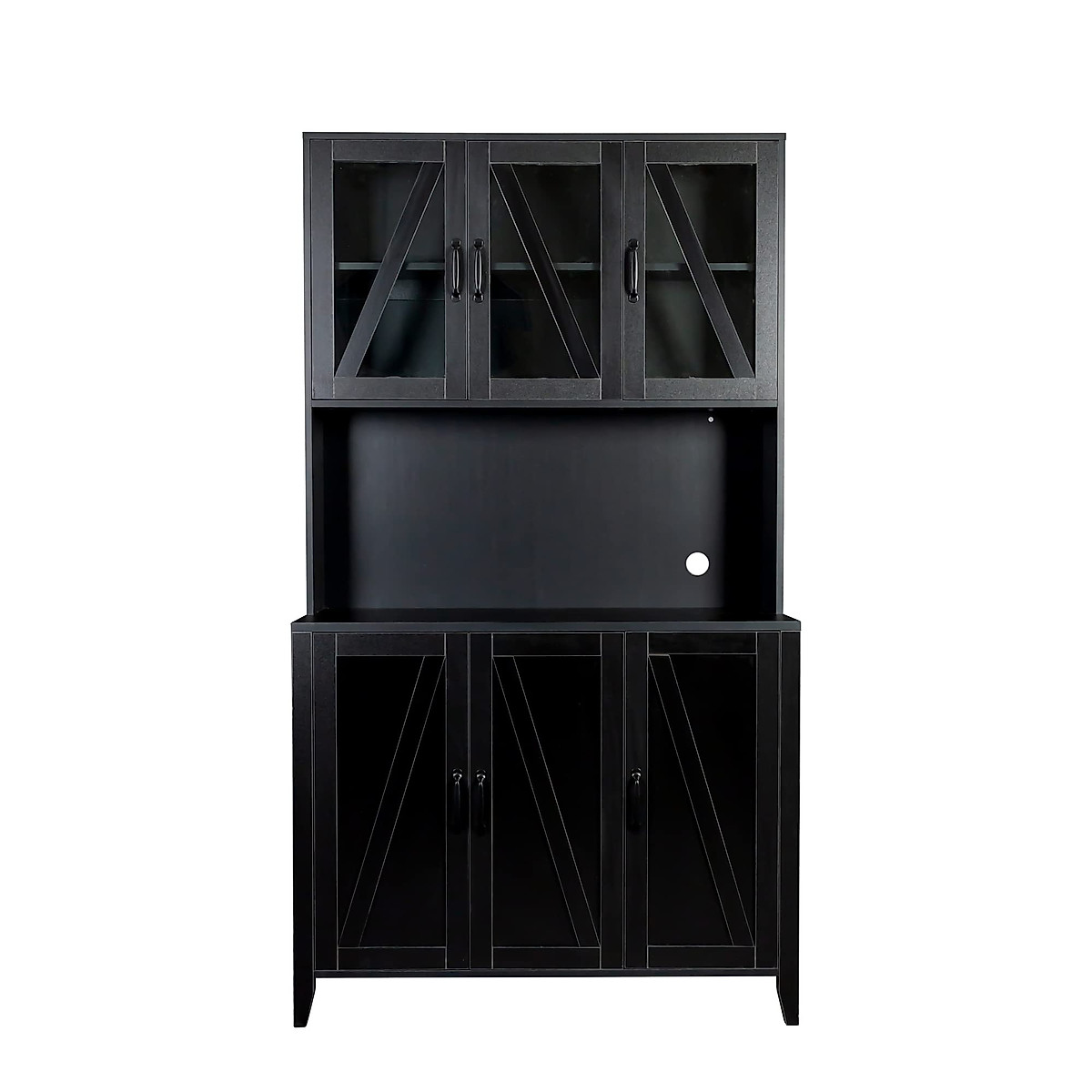 DHHU Tall, Large Pantry Storage Glass Doors, Drawers & Open Shelves, Freestanding Kitchen Cupboard Buffet Cabinet for Living Room, Black