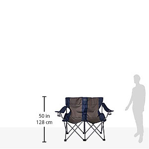 Kamp-Rite Portable 2 Person Double Folding Collapsible Outdoor Patio Lawn Beach Chair for Camping Gear, Tailgating, & Sports, 500LB Capacity, Navy/Tan
