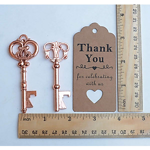 50pcs Rose Gold Skeleton Key Beer Bottle Opener With 100 Pcs Thank You Card and 98 Feet Hemp Rope for Wedding Party Favors