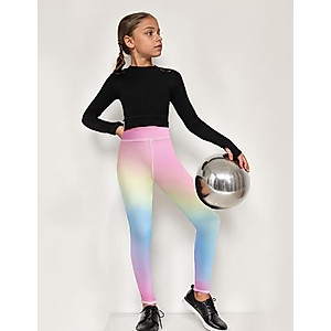 Zaclotre Girls Athletic Leggings Kids High Waist Yoga Pants Tennis Runnig Workout Footless Active Legging Pants