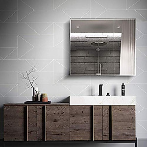 Fundin Bathroom Mirror Medicine Cabinet Aluminum Storage Cabinet 30 x 26 inch Beveled Edge Frameless Double Sided Mirror Door Recess or Surface Mount with 5X Magnifying Makeup Mirror