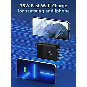 USB C Charger, 75Ｗ iPhone Fast Charger Block, Dual PD3.0 & QC3.0 Super Fast Wall Charger, PPS Type c Charger Fast Charging,Travel Power Adapter Compatible MacBook Pro/Air/iPad/iPhone14/Galaxy S22/S21