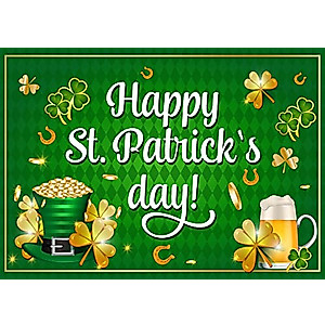Happy St. Patrick's Day Backdrop Irish Luck Day Green Shamrock Photograpgy Backdrop Gold Coins Pot Photography Background for Children Adults Birthday Party Decor Backdrop (7x5FT: 84x60 inch)