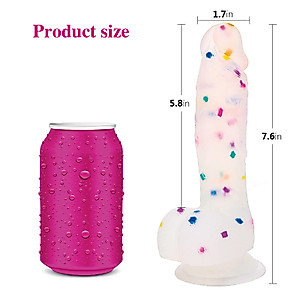 Realistic Clear Dildo for Beginners, 7.6 Inch Silicone Thick Dildo with Strong Suction Cup for Vagina & Anal Play, Adult Sex Toy for Women Masturbation