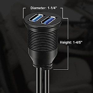 BATIGE 2 Ports Dual USB 3.0 Male to USB 3.0 Female AUX Flush Mount Car Mount Extension Cable for Car Truck Boat Motorcycle Dashboard Panel -3ft