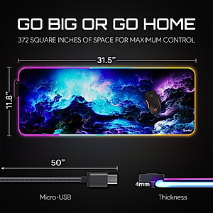 RGB Gaming Mouse Pad, Gerlos Large Extended Soft Led Mouse Pad with 12 Lighting Modes 2 Brightness Levels, Water Resist Keyboard Pad, Computer Keyboard Mousepads Mat 800 x 300mm / 31.5×11.8 inches