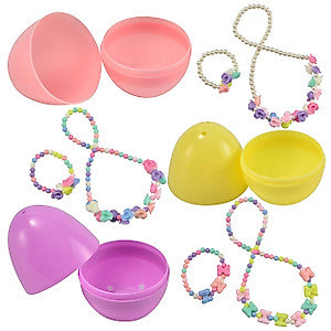 JOYIN 12 Pack Prefilled Easter Eggs with 12 Different Designs of Necklaces and 12 Bracelets Girls Jewelry Set for Girls Easter Party Favor Easter Basket Stuffer Classroom Exchange and Prize Supplies