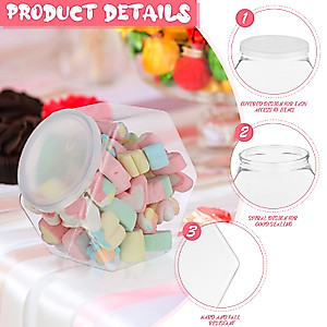 Yahenda 8 Pcs Hexagon Plastic Jars Cookie Jars with Airtight Lids Clear Candy Jar Wide Round Mouth Snacks Dog Food Candy Containers Reusable Coffee Candy Display for Gifts and Storage (30 oz)