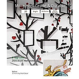 DecorSmart Love Family Tree Wall Decor Picture Frame Collage Removable 3D DIY Acrylic Wall Stickers for Living Room with Red Heart and Quote Family Like Branches on a Tree