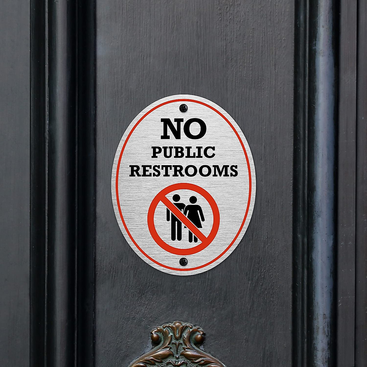 SmartSign 5 x 4 inch “No Public Restrooms” Diamond Plate Sign with Foam Tape and holes, Matte Finish, 32 mil Anodized Aluminum, Red, Black, and White, Made in USA