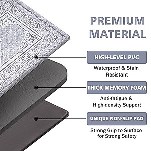 ASPMIZ 3 Pieces Kitchen Mats Cushioned Anti Fatigue, Waterproof PVC Runner Rug Kitchen Memory Foam Rugs Non Slip Kitchen Mats for Floor, Alfombras para Cocina, 18'' x 30'' + 18'' x 48'' + 18'' x 60''