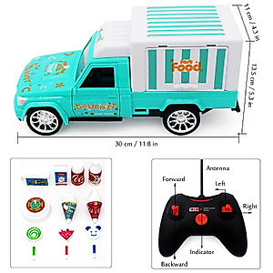Tipmant Large Size RC Food Truck Remote Control Vehicle Electric Car Toy 4 Channels Light Sound Kids Birthday (Green)