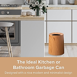 Anti Spill Wood Style Waste Basket - Kids and Pet Proof Garbage Container - Open Top Indoor Outdoor Trash Can - 12L/3.2Gal Capacity - Patio Garbage Can - Round Sleek Garbage Bin - 10inx10inx12in