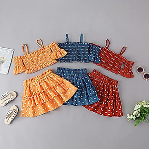 2Pcs Toddler Baby Girls Cold-Shoulder Polka Dot Print Pullover Crop Tops Ruffled Pleated Mini Skirt Outfit Set (Wine Red, 4-5 Years)