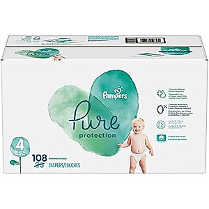 Diapers Size 4, 108 Count - Pampers Pure Protection Disposable Baby Diapers, Hypoallergenic and Unscented Protection, Enormous Pack (Packaging & Prints May Vary)