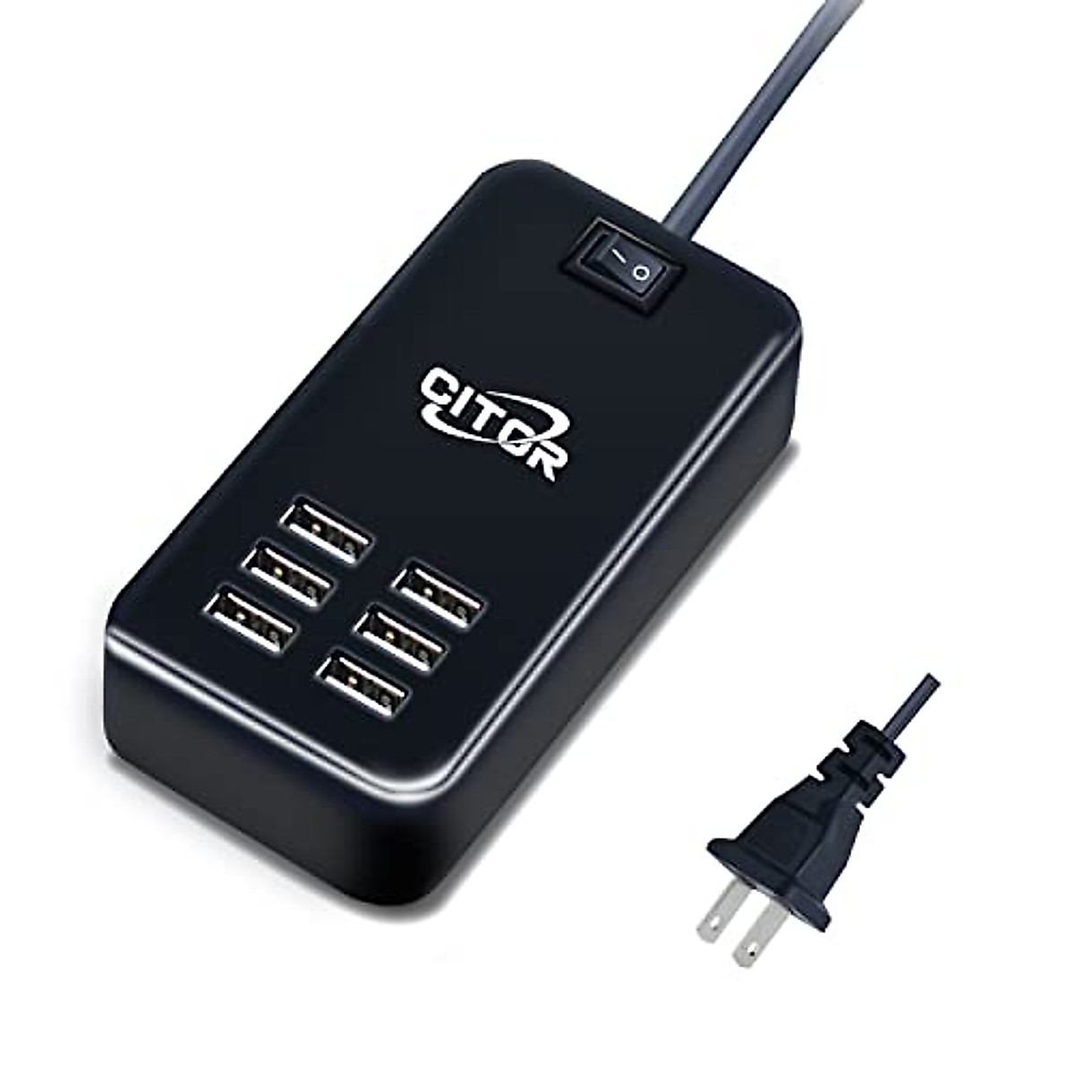 Multiport USB Charger, 6 Port USB Charging Station for Multiple Devices, Phone, Tablet, Power Strip with ON/Off Switch (Black)