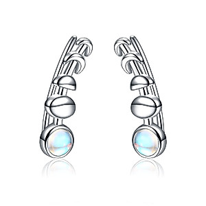925 Sterling Silver Moon Phase Ear Crawler Cuff Earrings Ear Climber Hypoallergenic Moonstone Earrings (AB Color Moonstone)