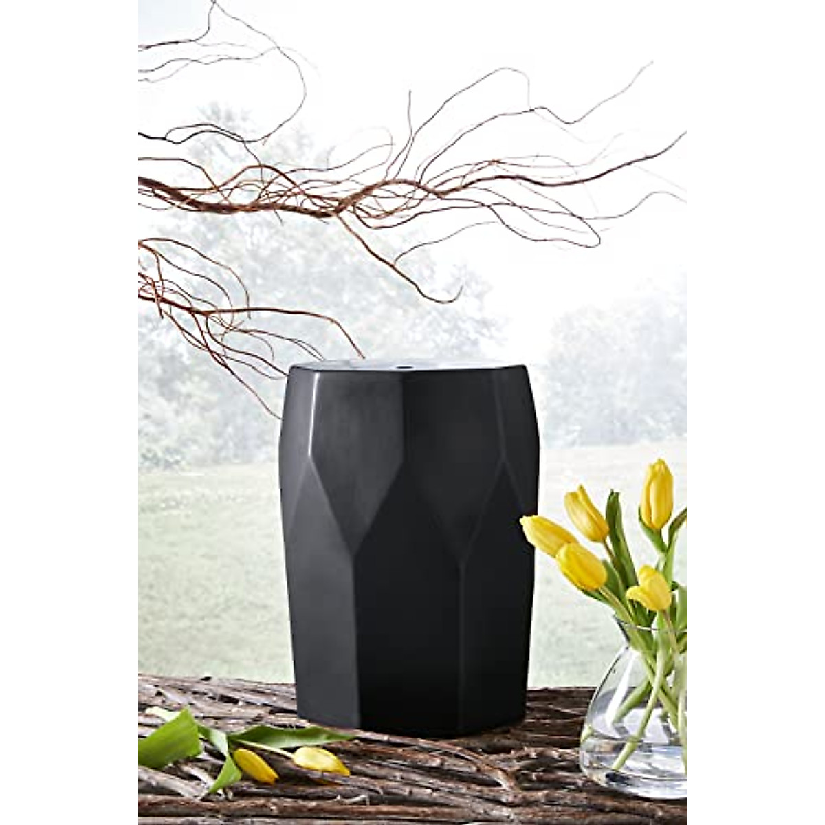 Signature Design by Ashley Rhysworth Contemporary Ceramic Indoor/Outdoor Stool, Black