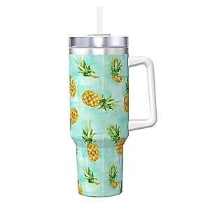HULIBIN Green pineapple. Print Double Deck Stainless Steel Travel Coffee Cup With Lid 40 Oz Ice Bully Cup