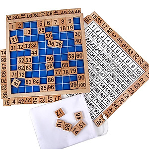 MAKEGELD Wooden Toys Hundred Board 1-100 Consecutive Numbers Wooden Educational Game for Kids with Storage Bag, W8.26 L8.26inches