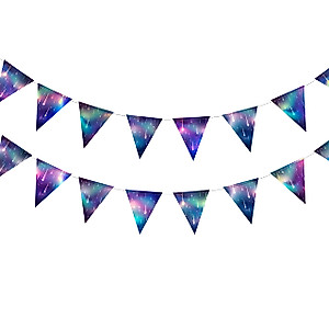 Starry Night Flag Banner Triangle Pennant Star Garlands for Party Decorations Hanging Aurora Shooting Star Birthday Wedding Anniversary Baby Shower Party Supplies