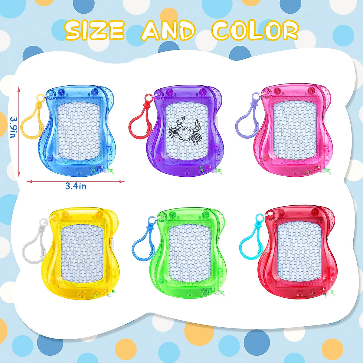 16 Pack Mini Magnetic Drawing Board for Kid(6 Colors), Erasable Doodle Sketch and Writing Pad, Backpack Keychain Clip Doodle Drawing Boards, Birthday Party Favor for Boys and Girls