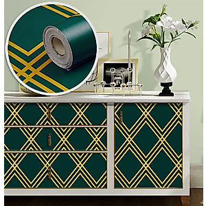 JZ·HOME 7029 Green Diamond Lattice Peel and Stick Wallpaper 17.7" x 9.8ft Self-Adhesive Removable Geometric Rhombus Contact Paper Drawer Shelf Liner for Furniture Home Wall Decor