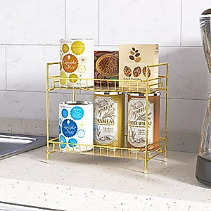 2 Tier Bathroom Organizer Countertop with Transparent Liner, Perfume Tray Vanity Makeup Organizers and Storage or Kitchen Spice Rack Corner Countertop Shelf Cosmetic Holder -Gold