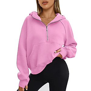 AUTOMET Womens Hoodies Fleece Fall Fashion Outfits Workout Sweatshirts Winter Jackets Oversized Pullover Tops Clothes 2025 Pink S