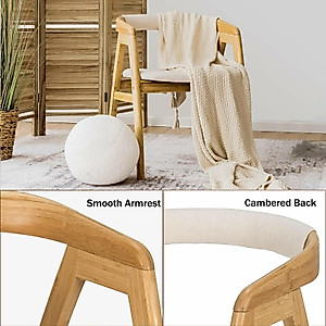 UJOYPAD Modern Mid Century Curved Back Leisure Chairs, Accent Fabric Leisure Chair with Anti-Slip Foot Pads,Bamboo Dining Chair Armchair for Living Room,Bedroom,Natural