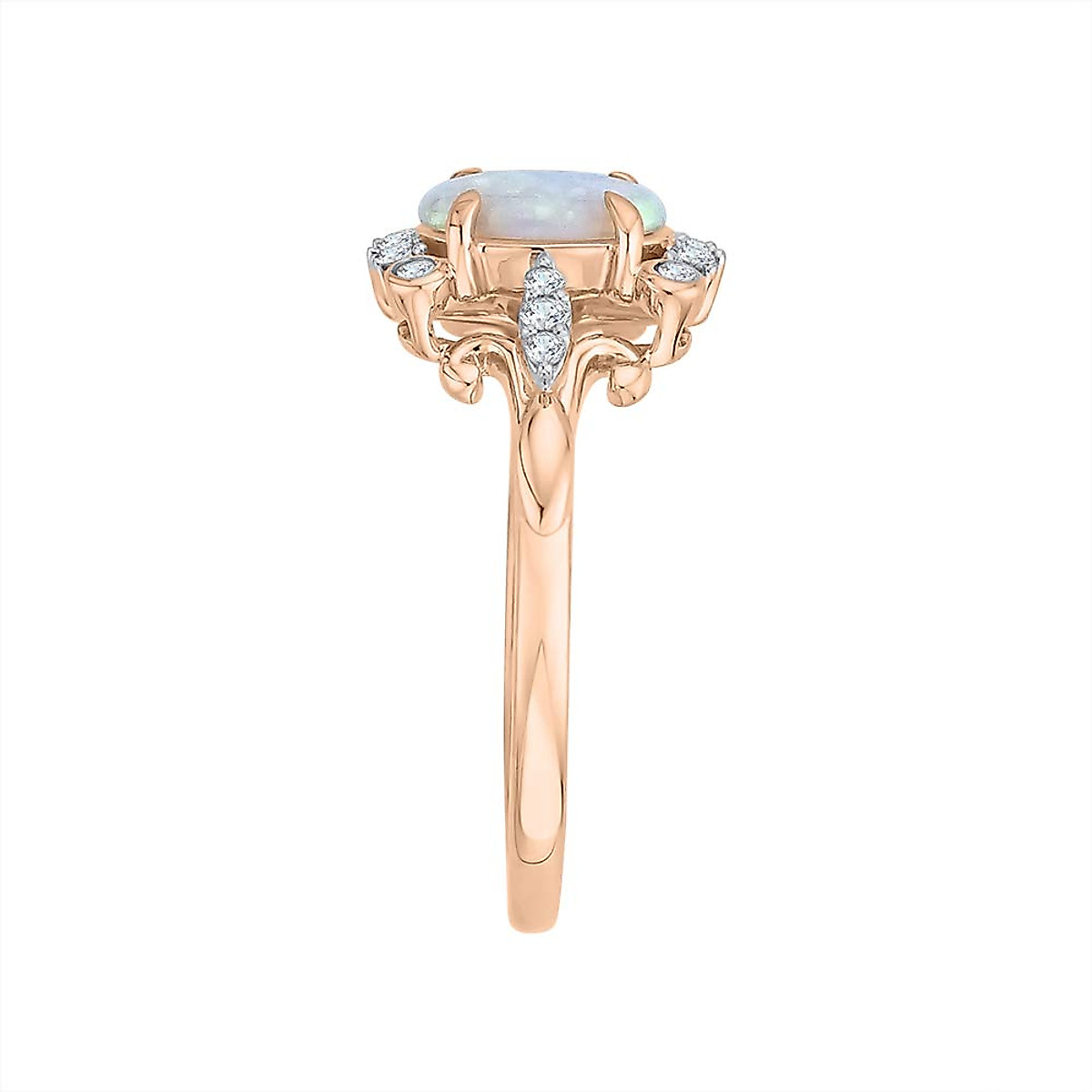 KATARINA Diamond and Oval Cut Opal Fashion Ring in 10K Rose Gold (7/8 cttw, G-H, I2-I3) (Size-9)