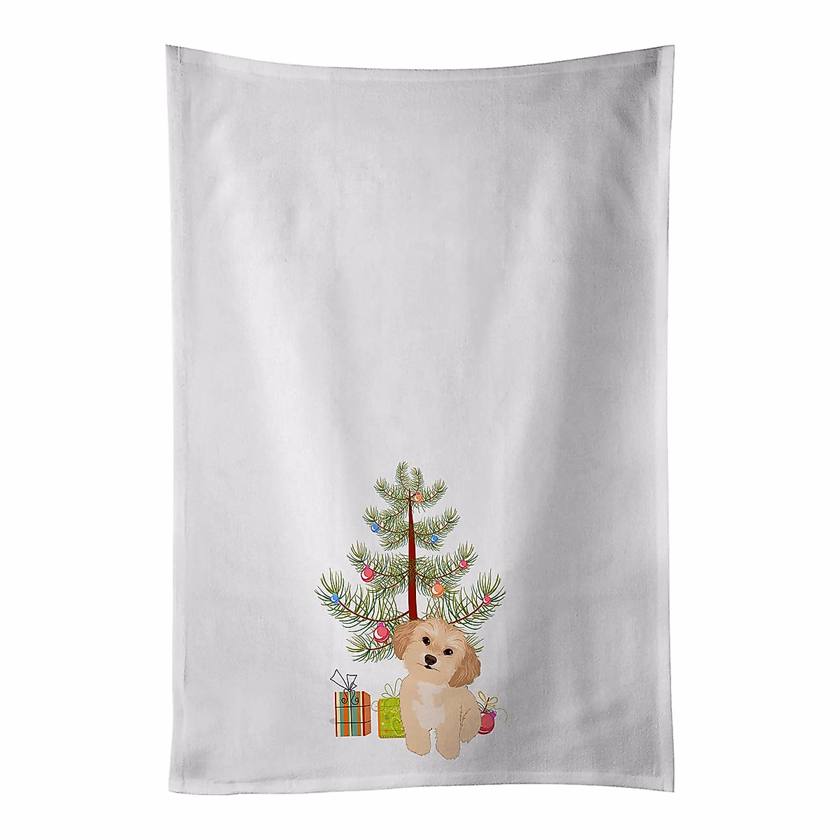 Caroline's Treasures WDK3169WTKT Shih-Tzu Gold #1 Christmas White Kitchen Towel Set of 2 Dish Towels Decorative Bathroom Hand Towel for Hand, Face, Hair, Yoga, Tea, Dishcloth, 19 X 25, White
